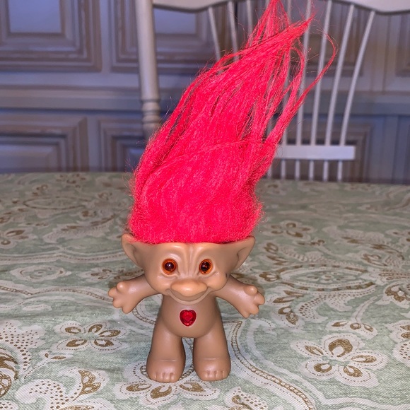 Other | 3 Ace Treasure Troll Red Hair Eyes And Heart Shaped Jewel Euc ...